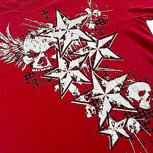 Y2k Women Grunge Short Sleeve Teen Girl Aesthetic Top Skull Graphic Print Oversized Halloween Baggy Tshirt (Red Star, M)
