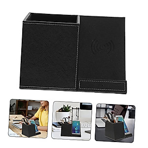 Tofficu Pen Holder Desk Pen Holder Desktop Charging Station Fast Charger Nightstand Charging Nightstand Cell Phone Holder Pen Stand Organizer Iphone8 Pu