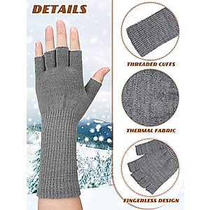 Eurzom 4 Pairs Winter Fingerless Gloves for Men Women Knit Long Cuff Stretchy Typing Gloves Warm Half Finger Gloves for Driving Working Office