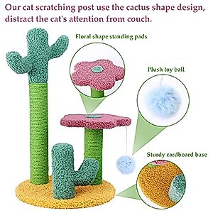 TNELTUEB Cat Scratching Post, Sisal Cat Scratching Post with 3 Different Height Poles and Hanging Ball Cat Interactive Toy for Tiny Kitten Cats Indoor Climbing Playing, Gift for Kitten