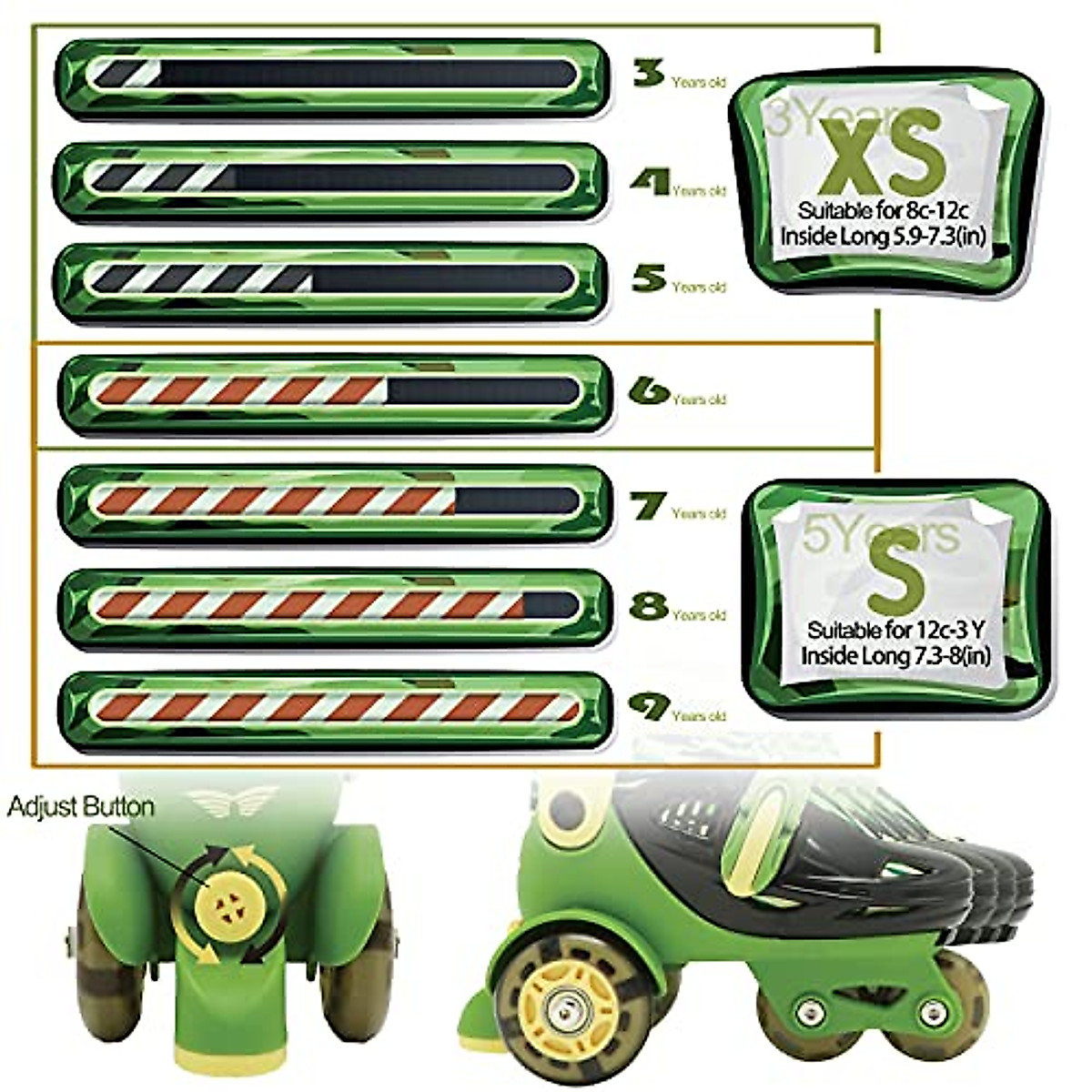 Adjustable Roller Skates for Kids Girls Ladies with Light Up Flash LED Wheels(Age 3-9),Fun Illuminating,Three-Point Type Balance,Gift Box Packing for Toddlers,Children,Youth (Camouflage, 3 Years)