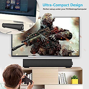 Portable Soundbar for TV/PC, Outdoor/Indoor Wired & Wireless Bluetooth 5.0 Speaker with Remote Control and Coax Cable, 2X5W Mini Home Theater Sound bar with Built-in Subwoofers for Projector (Updated)