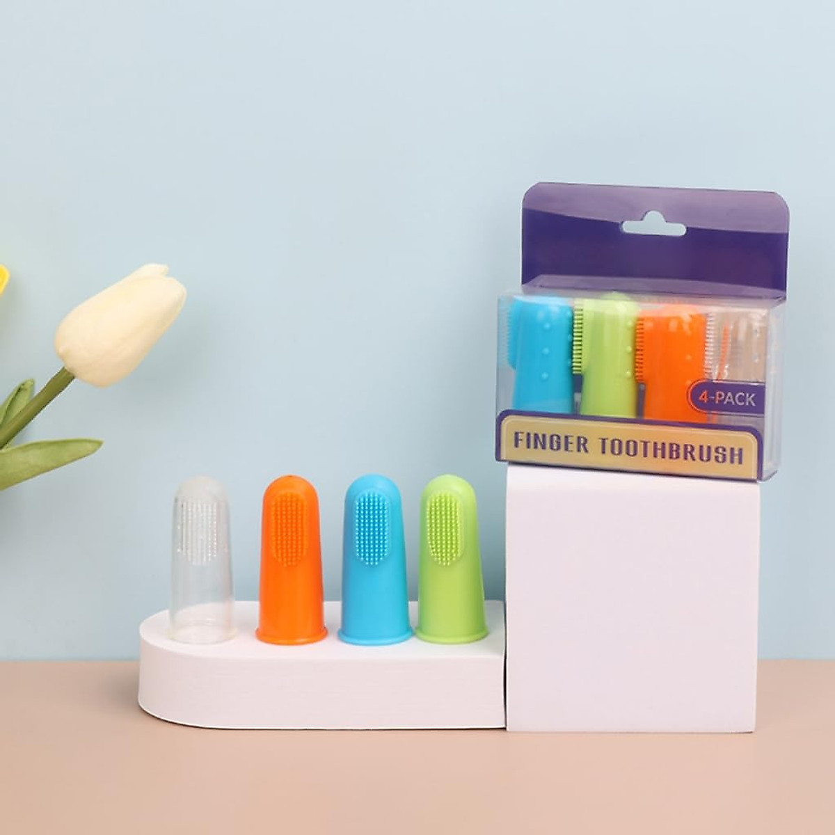 Ralondbey 4PCS/Set Dog Finger Toothbrush for Pet Tooth Tool Pet Small Toothbrush Cat Brush Bad Breath Teeth Care Supplies