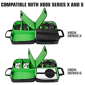 USA GEAR Xbox Series X Carrying Case - Xbox Series X Travel Case Compatible with Xbox Series X Console & Xbox Series S - Customizable Interior for Xbox Controllers & More Gaming Accessories (Green)