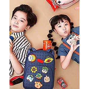 3D DIY Logo Children's toddler Backpack School Bag Waterproof Lightweight Shoulder Travel Bag for kids (Large, Blue)