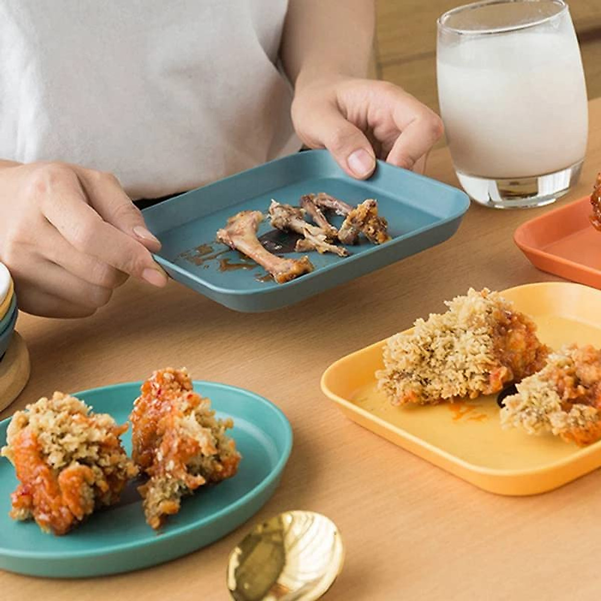 BAOSHILI Spit Bone Dish Household Food Grade 6 Inch Table Garbage Plate Snack Dessert Fruit Cake Dish Creative Home Kitchen storage tray (Square)