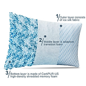 Uniqwamer Cooling Bed Pillows for Sleeping 2 Pack Shredded Memory Foam Adjustable Pillows King Size Set of 2 for Side Back Sleepers - Luxury Extra Comfy Gel Pillows with Washable Removable Cover