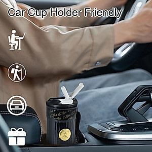 14oz Insulated Travel Tumblers with Lid, Travel Coffee Mug Stainless Steel Vacuum Thermos Cup, Leak Proof Reusable Cute Coffee Tumbler for Iced and Hot Drinks,Black