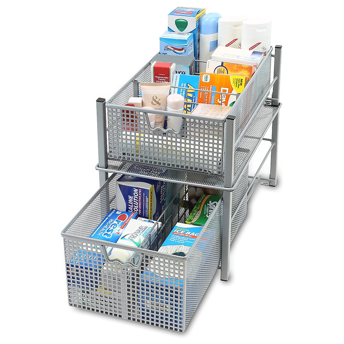 DecoBros Sliding Cabinet Basket Organizer Drawer, Silver