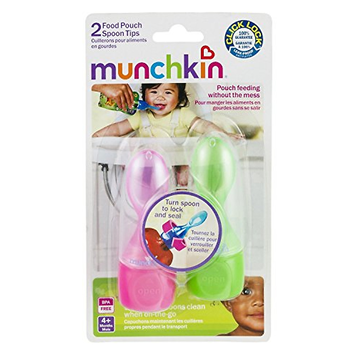Munchkin Click Lock Food Pouch Spoon Tips - 2 Ea colors may vary