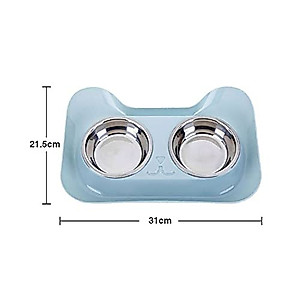 FUUIE Bowls for Food and Water Universal Pet Dog Cat Stainless Steel Double Bowl Feeder Non Slip Safety Material Water Food Container (Color : Blue)