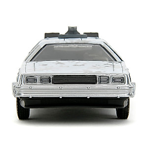 DMC Delorean Time Machine Brushed Metal (Frost Version) Back to The Future (1985) Movie Hollywood Rides Series 1/32 Diecast Model Car by Jada 34785