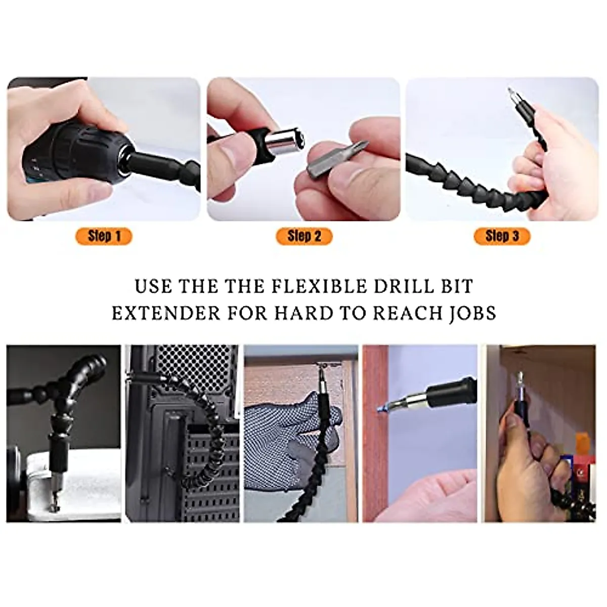 Universal Socket Tool - Flexible Drill Bit Extension with Power Drill Adapter for Home Improvement, Construction, DIY, & Carpentry - Cool & Useful Gift for Men - 3-Piece Socket Set by inZaynity