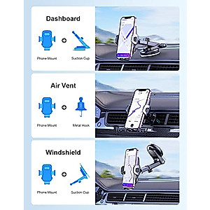 Dawinga Car Phone Holder Mount, [Military-Grade Suction] Phone Mount for Car Dashboard/Windshield/Vent，4-in-1 Universal Hands-Free Phone Holder for Car Compatible with iPhone 14 13 12 11 Pro Max, etc