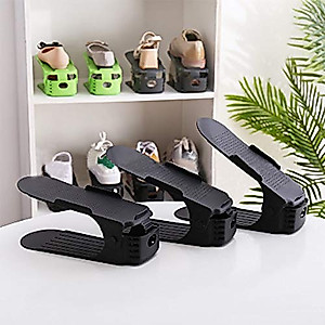 ASkinds 4Pcs Adjustable Shoe Slots Double Layer Shoe Storage Rack Non Slip Shoe Organizer Holder Shoe Stand Space Saver for Sneaker Booties High Heels Flats(Black)