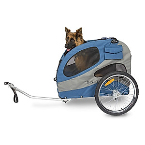 PetSafe Happy Ride Aluminum Dog Bicycle Trailer - Supports up to 110 lbs - Easy to Connect and Disconnect to Bikes - Includes Three Storage Pouches and Safety Tether - Collapsible to Store - Large