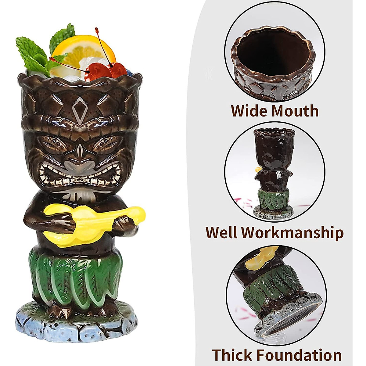 SuproBarware Tiki Mugs, 300ml Cocktail Glasses Set Colourful Ceramic Cocktail Cups Hawaiian Party Decoration for Exotic Party
