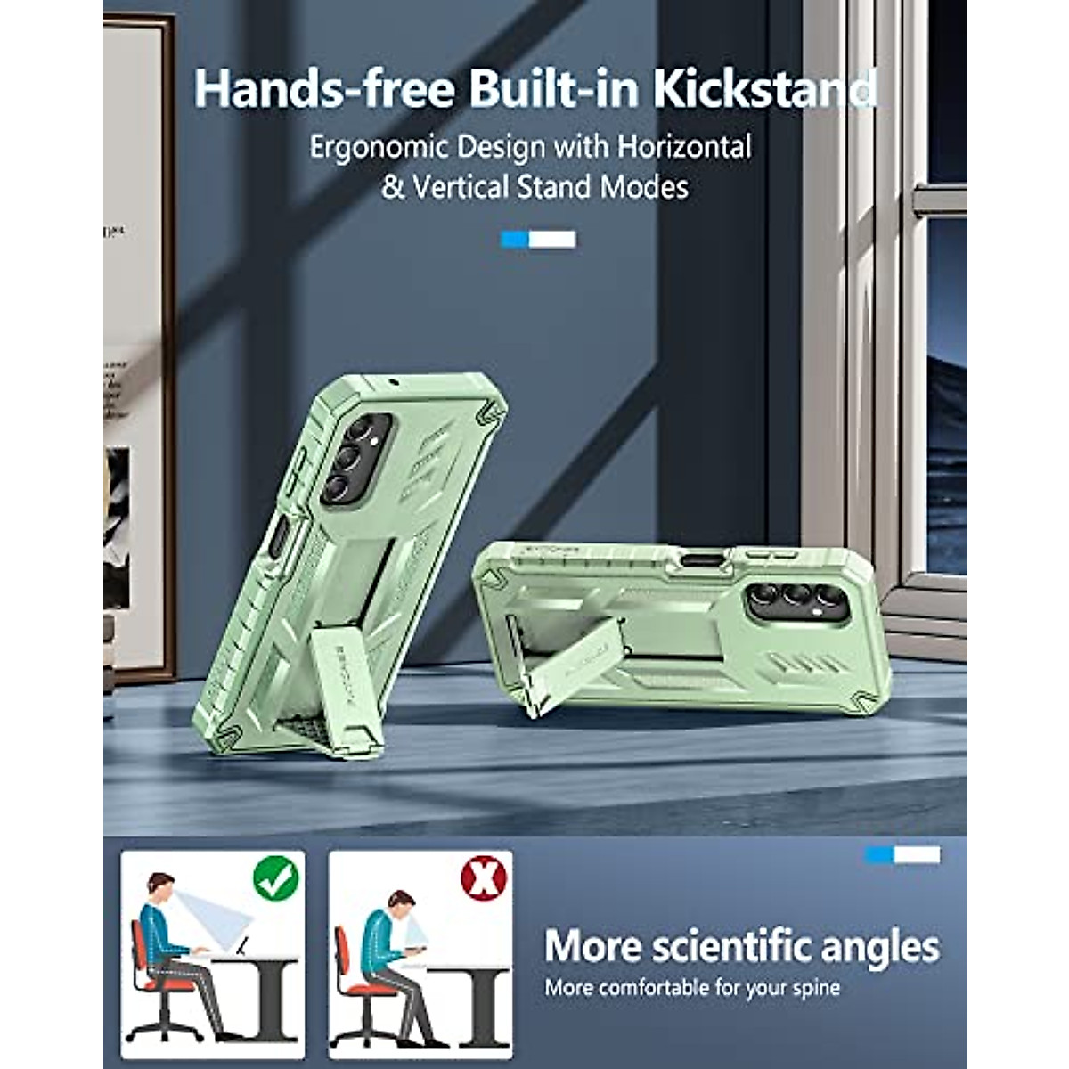 FNTCASE for Samsung Galaxy A14-5G Case: Dual-Layer Protective Textured Shockproof Rugged TPU Cover with Kickstand | Military Grade Drop Protection | Heavy Duty Cell Phone Protector(Lime Green)