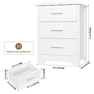 HITHOS 3 Drawer Dresser for Bedroom, 23.62" Wide Modern White Dresser, Tall Nightstand with 3 Deep Drawers, Wood Chest of Drawers, Side End Table for Living Room, Hallway, Home Office