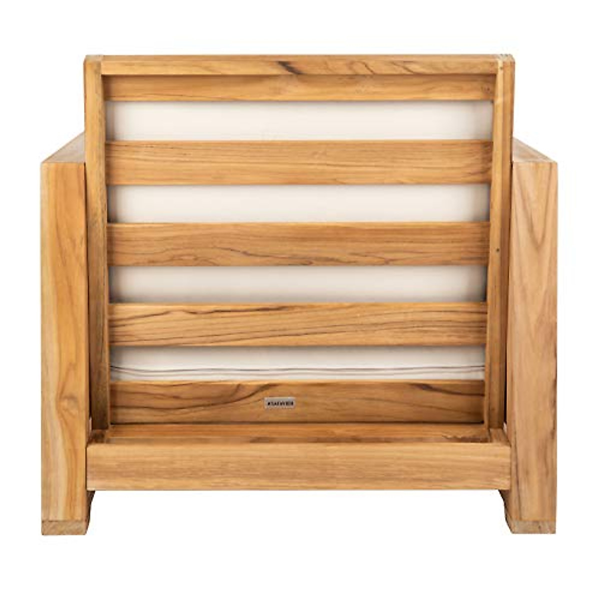 SAFAVIEH Couture Patio Guadeloupe Natural Brazilian Teak and White Outdoor Club Chair