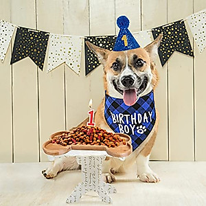 KEPATO Dog Birthday Outfit Party Supplies,Dog Boy Birthday Hat Bandana Scarf Hats with Numbers for Small Medium Large Dogs Pet