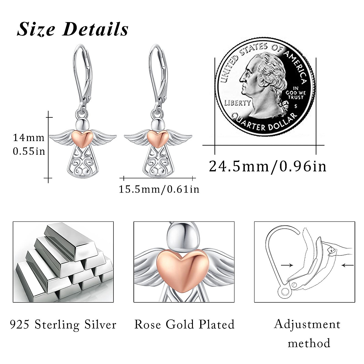 Angel Leverback Earrings 925 Sterling Silver Guardian Angel Earrings for Women Angel Wing Drop Dangle Earrings Jewelry for Women