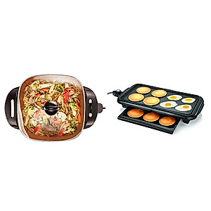 BELLA Electric Skillet, Frying Pan, Griddle and Warming Tray Bundle - Nonstick Copper Titanium Coating, Adjustable Temperature, Dishwasher Safe