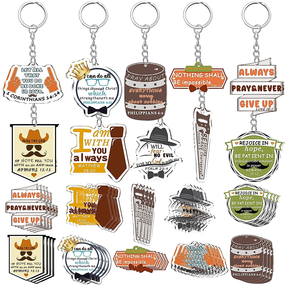 Remuuly Father's Day Keychain, 50 Pcs Acrylic Keyrings with Bible Verse Scripture, Inspirational Religious Key Rings for Men, Unisex-Adult Gift