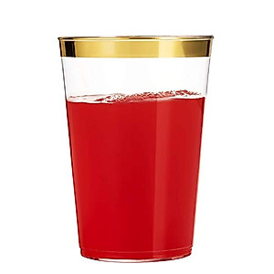 Munfix 100 Gold Plastic Cups 12 Oz Clear Plastic Cups Tumblers Gold Rimmed Cups Fancy Disposable Wedding Cups Elegant Party Cups with Gold Rim