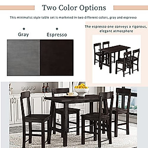 Dinehome 5-Piece Counter Height Dining Set, Minimalist Industrial Style Wood & Metal Table with 4 Chairs for Small Space, Espresso