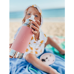 Pura Kiki 9oz/260ml Stainless Steel Insulated Sippy Bottle w/Sleeve, Plastic-Free, MadeSafe Certified, Medical-Grade Silicone Sipper Spout Fast Flow Rate for Kids, Toddlers, Babies & Infant – Aqua