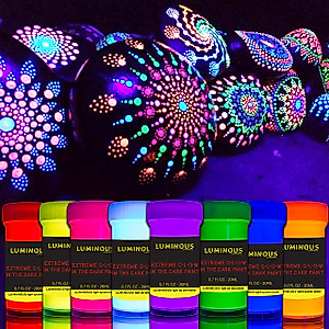 individuall Fabric Paint for Clothes - Set of 8 Neon, 20mL, Black Light Glow in the Dark Paint Colors for Clothes, Textile and Canvas - Gifts for Artists﻿