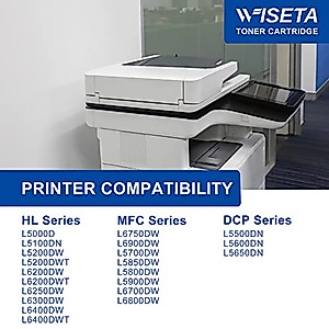 TN850 TN-850 Toner Cartridge - WISETA Compatible Toner Replacement for Brother TN850 TN 850 TN820 High Yield Compatible with HL-L6200DW MFC-L5850DW MFC-L5700DW HL-L5200DW MFC-L5900DW Printer(2 Back)