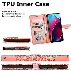 ONV Wallet Case for Oppo Reno 7 SE -1.5M Adjustable Strap Emboss Feather Flip Phone Case Card Slot Magnet Leather Shell Flip Stand Cover for Oppo Reno 7 SE [MZY] -Orange