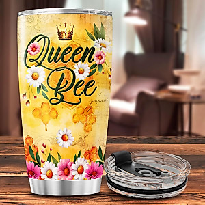 HUBUPU Queen Bee Floral, Tumbler 20 Oz With Lid And Straw, Bee Gifts, Flower
