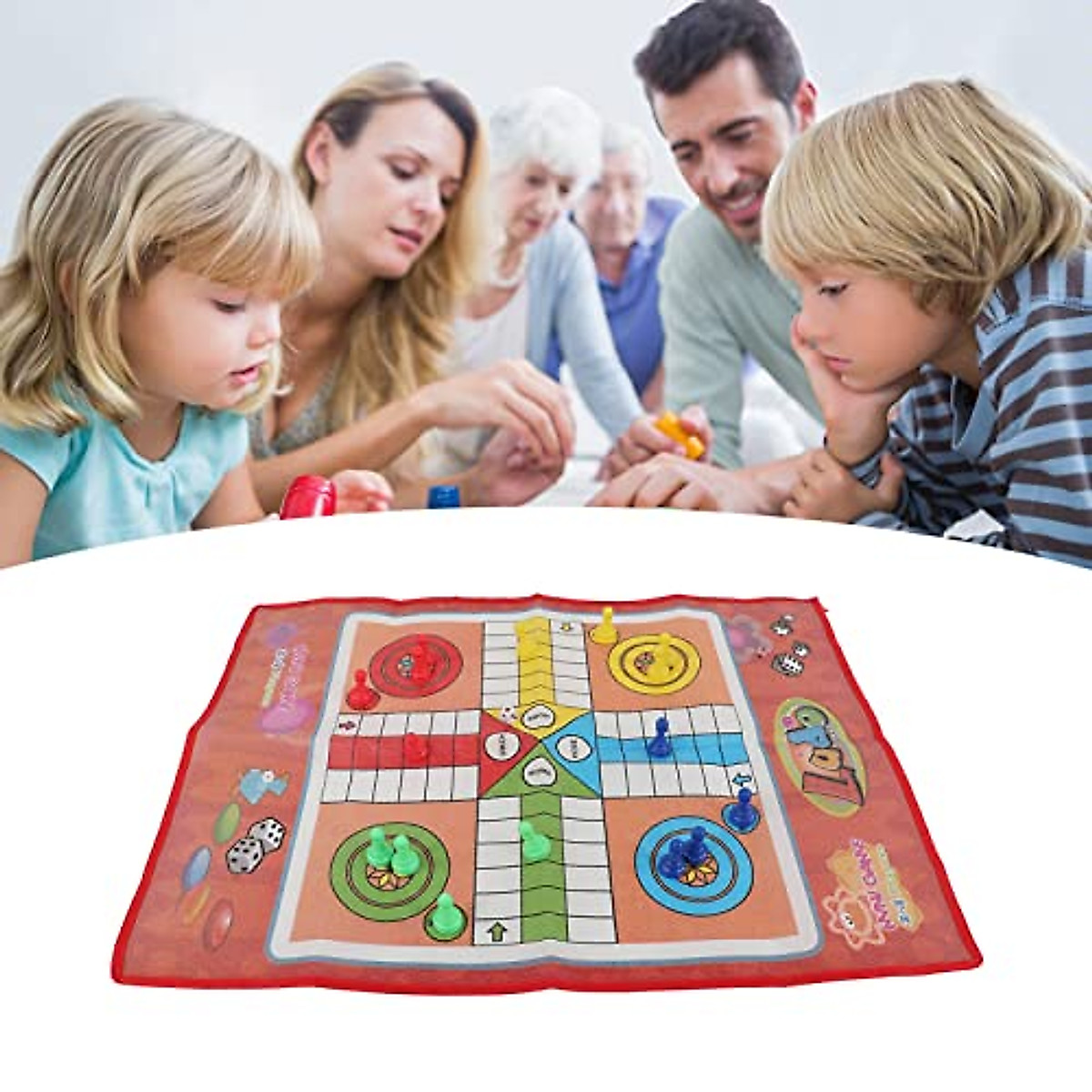 Tissting Wooden Checkerboard Flying Ludo Chess Set, 2.4x1.8in Non Woven Fabric Roll Up Flying Chess Board for Family, Party, Travel, Camping, Leisure Entertainment