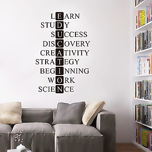 Education Words Quotes Wall Decal Study Room Learn School Wall Sticker Classroom Decor Motivational Education Quote Vinyl Wall Art Murals TM-17 (Black)