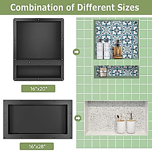 Suteck Shower Niche Double Shelf, 16-Inch Width x 20-Inch Height x 4-Inch Depth, Recessed Shower Niche Ready for Tile (Inner Size: Length 12"+4", Width 14") Niche for Shower Bathroom Storage
