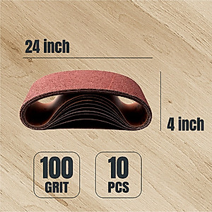POWERTEC 110080 4 x 24 Inch Sanding Belts, 10PK, 100 Grit Aluminum Oxide Belt Sander Sanding Belt, Sandpaper For Oscillating Belt and Spindle Sander