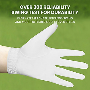 FINGER TEN Men’s Golf Glove Left Hand Rain Grip Pack, Durable Fit for Hot Wet All Weather (White, Small)