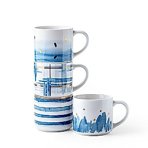 Divitis Home 15.8OZ stackable coffee mugs set of 4, new bone china coffee mugs, coffee cup sets of 4, coffee mugs set, coffee cup set, coffee cups, mugs, tea mugs, tea cups (Blue Vibes)