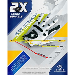 New Improved 2X Long Lasting Bionic StableGrip Men's Black Golf Glove - Patented Stable Grip Genuine Cabretta Leather, Natural Fit Designed by Orthopedic Surgeon! (Cadet Large, Worn on Left Hand)