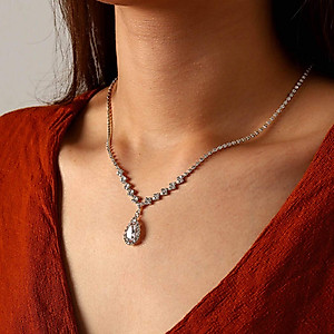 Unicra Bride Crystal Necklace Earrings Bracelet Set Bridal Wedding Jewelry Sets Rhinestone Prom Costume Jewelry Set for Women and Brides (D-3 Pack Gold Necklace Bracelet Earrings)