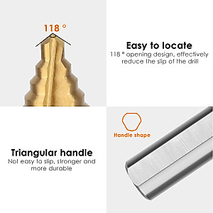 KOWOOD HSS Step Drill Bit Set & Automatic Center Punch 4 Pcs Set with Titanium Coated