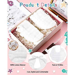 Yahenda 10 Pack Muslin Bibs Baby Drool Bibs White Bandana Bibs Absorbent Teething Bibs Cotton Cloths Plain Bibs with Adjustable Straps for Unisex Baby Burp Newborn Infant Toddler, 0-2 Years Old