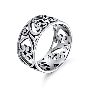 Bling Jewelry Boho Fashion .925 Sterling Silver Open Swirl Filigree Wide Band Ring For Teen For Women 7MM
