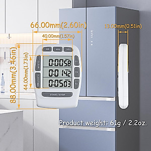 Jayron JR-KT001 Digital Timer Large LCD 3 Channel Countdown Timer,Kitchen Timer,Count Down Count Up Timer Cooking Timer Reset Clock Alarm Loud Strong Magnet Bracket for Kids Elderly (White)