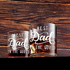Modwnfy Dad Gift Whiskey Glass, Best Dad In The World Old-Fashioned Glass, Father’s Day Gift Scotch Glass for Dad New Dad Grandpa Brother Husband Friend, Cute Dad Gifts for Birthday Christmas, 10Oz
