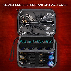 USA Gear Hard Shell Darts Case - Darts Holder for 8 Darts and Accessories, Tips, Axles and Steering Wheels - Compatible with Soft Tip and Steel Tip Darts (Black)