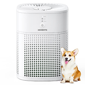 Air Purifiers for Bedroom, MORENTO Room Air Purifier HEPA Filter for Smoke, Allergies, Pet Dander Odor with Fragrance Sponge, Small Air Purifier with 24db Sleep Mode, HY1800, White